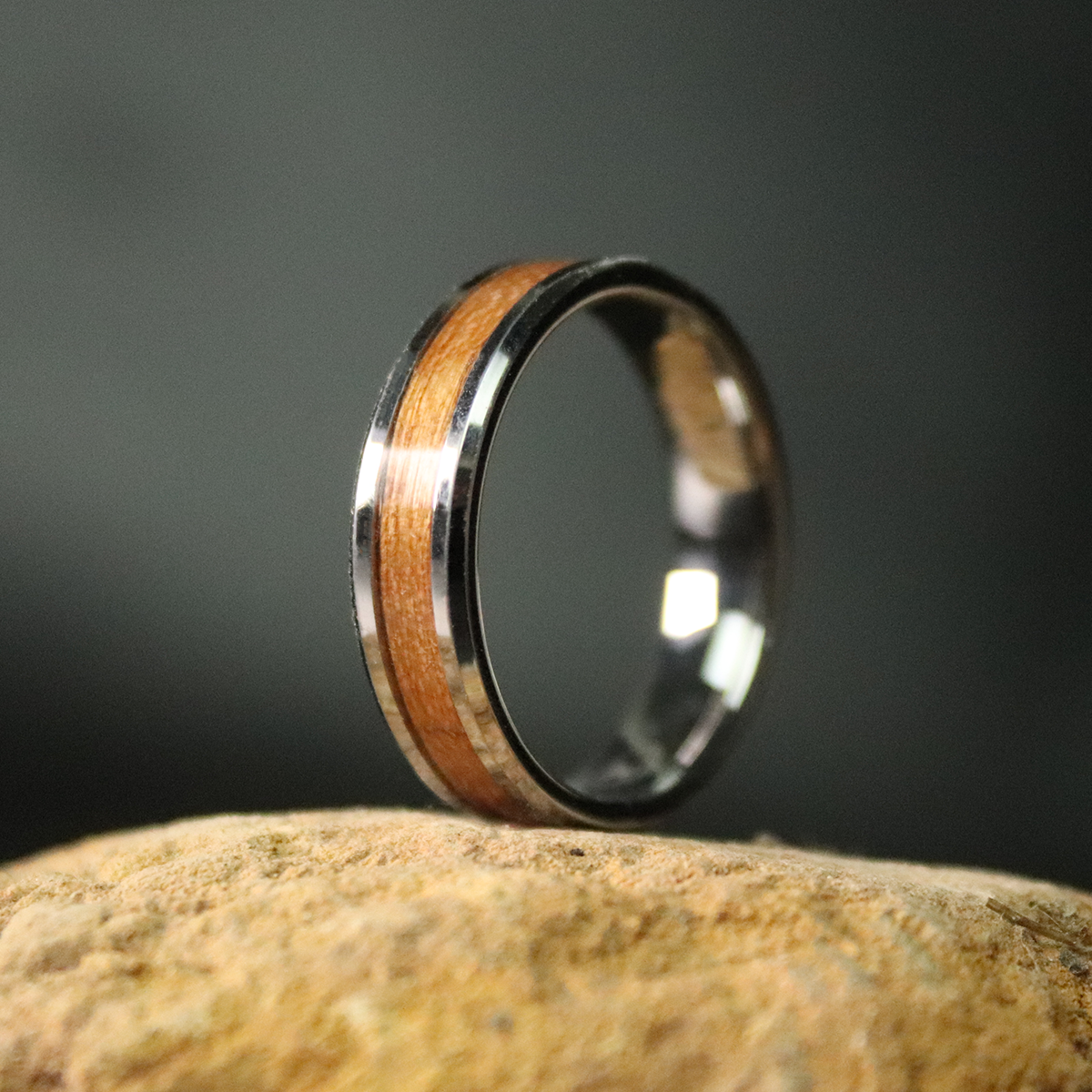 Hickory Wood Inlay Ring – Rose Anvil